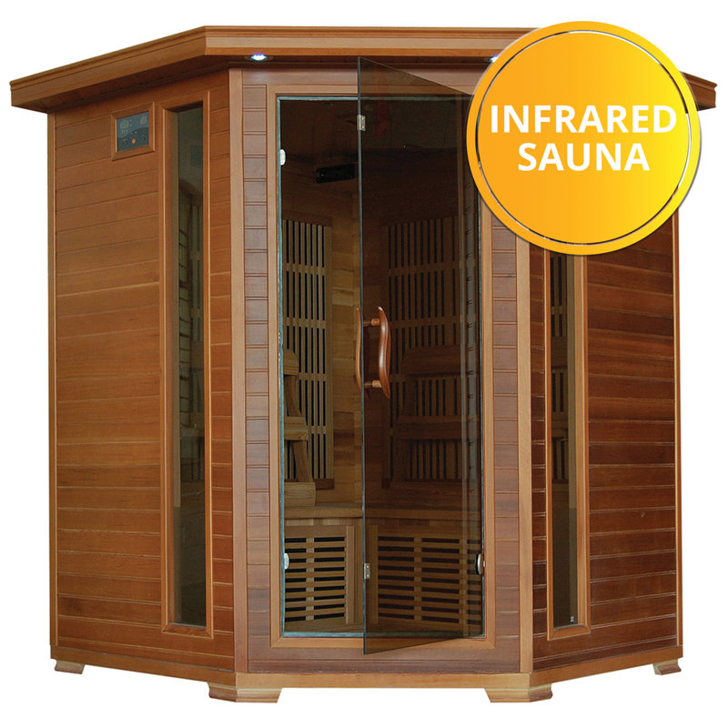 Heatwave 4-Person Cedar Corner Infrared Sauna with 10 Carbon Heaters & Reviews | Wayfair